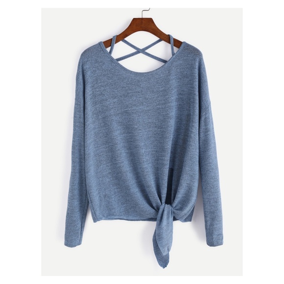 MBM Unlimited | Sweaters | Blue Strappy Long Sleeve Front Knot Light ...